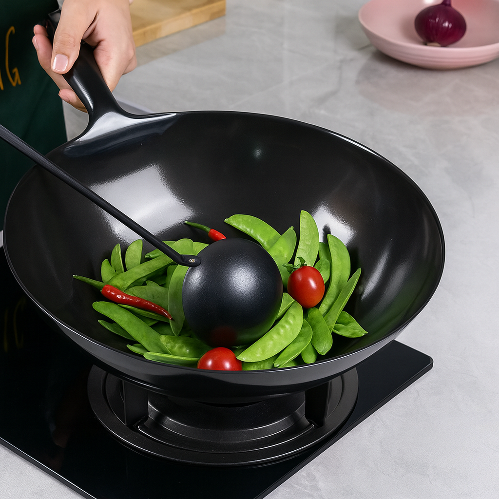 CHEFCO,WOK-B14/WOK-34, 14''Carbon Steel Wok with Integrated Handle ...