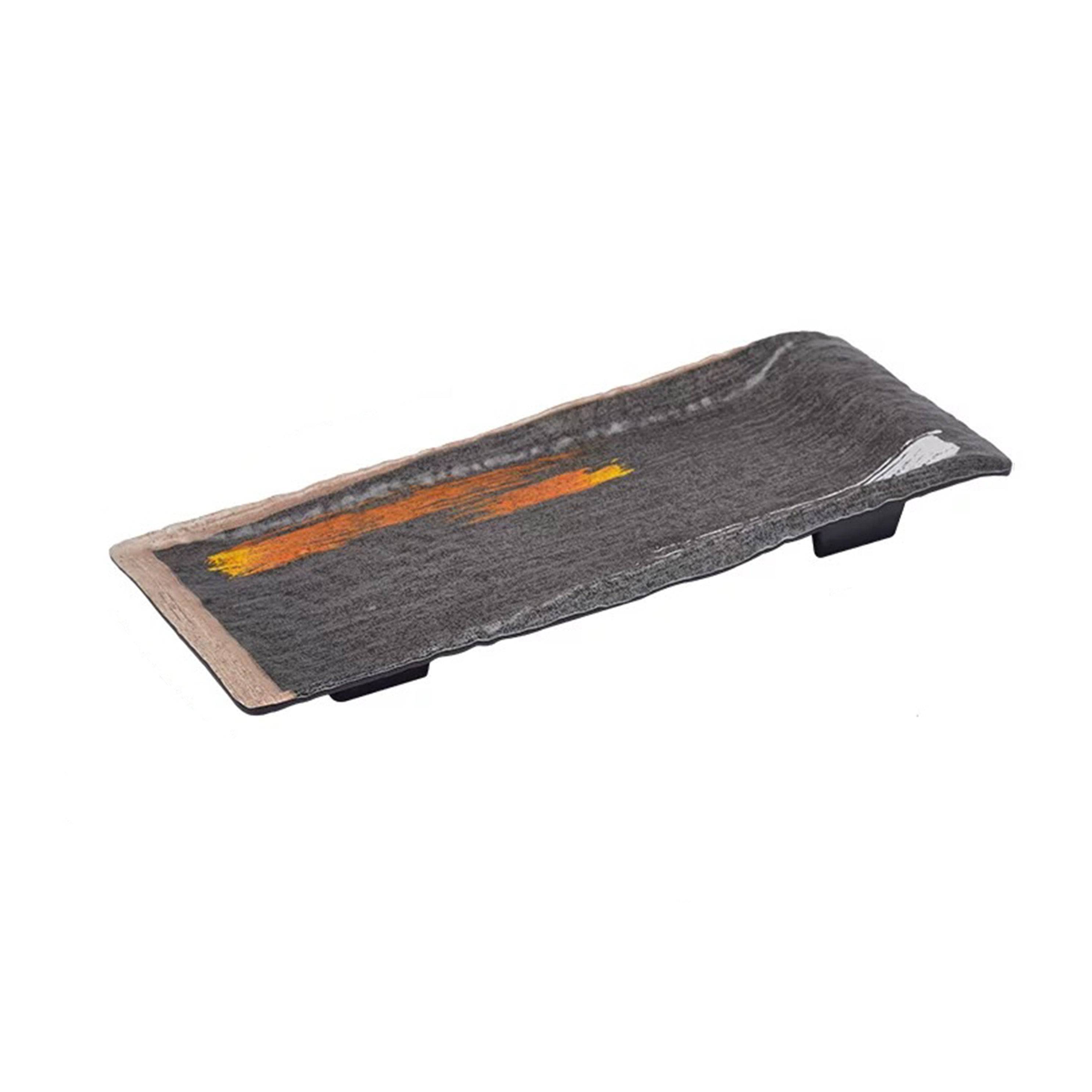 CHEFCO, 14" x 5" Melamine Black Rectangular Plate with white & golden ...