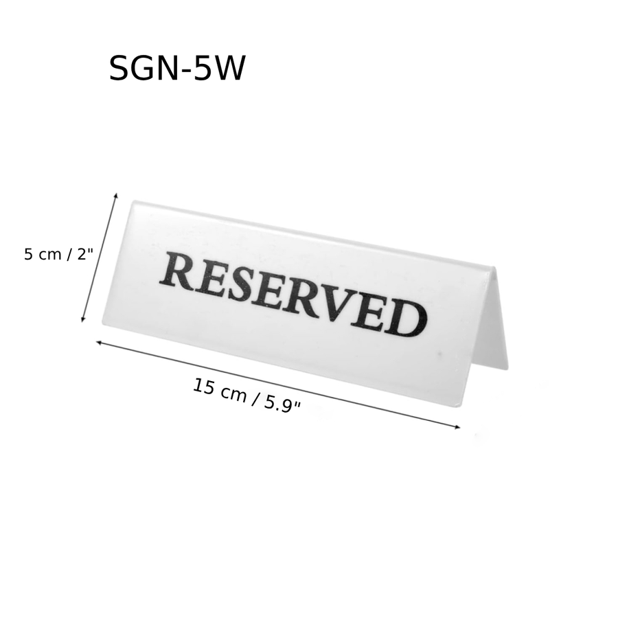 White Plastic Reserved Sign, 15x5cm (SGN-5W) | Chefcoca